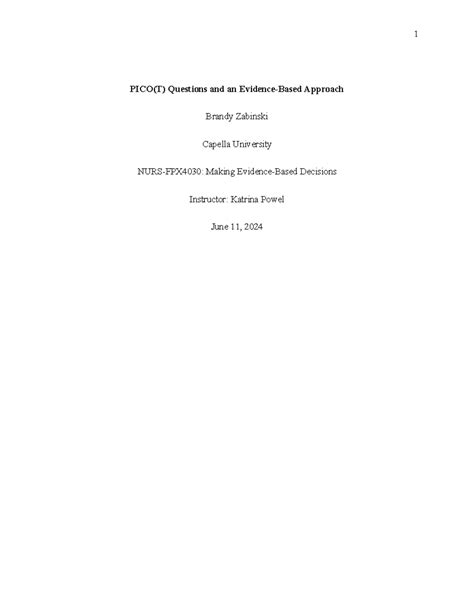 Pico T Questions And An Evidence Based Approach Pico T Questions And An Evidence Based