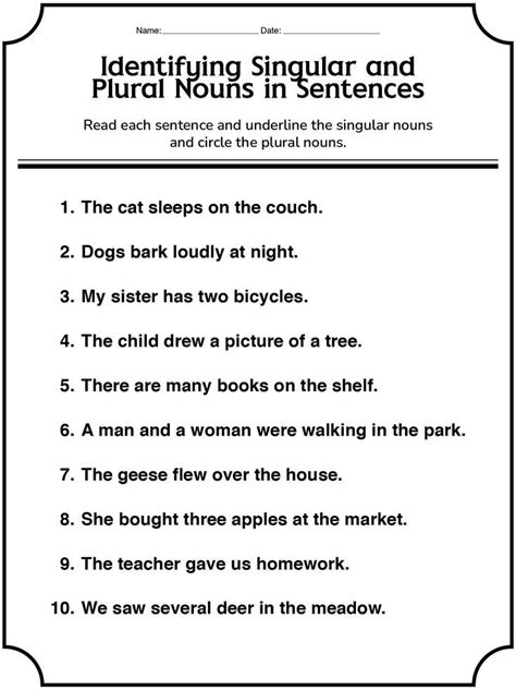 Singular And Plural Noun Worksheets Sentences Singular And Plural