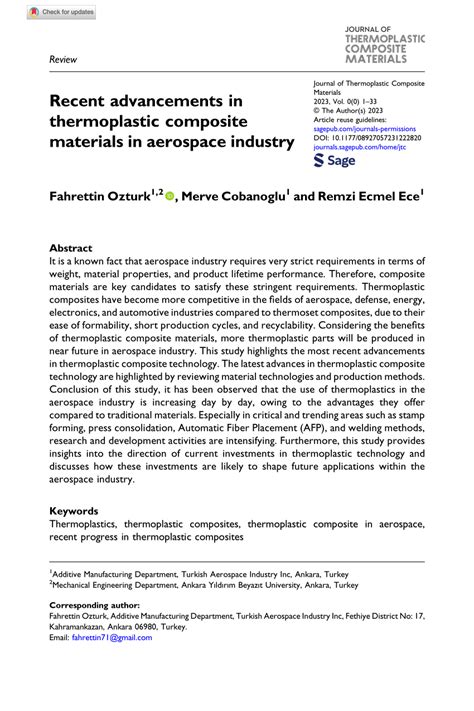 Pdf Recent Advancements In Thermoplastic Composite Materials In Aerospace Industry