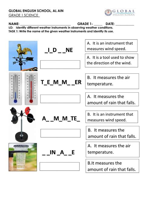 Weather Instruments Interactive Exercise Live Worksheets Worksheets