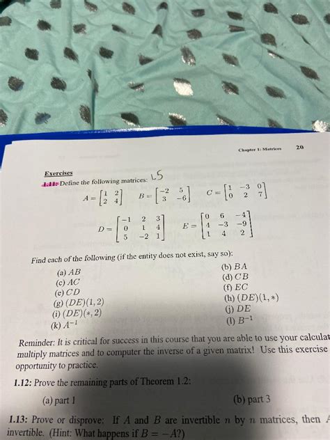 Solved 20 Chapter 1 Matrices Exercises 1 11 Define The Chegg Com
