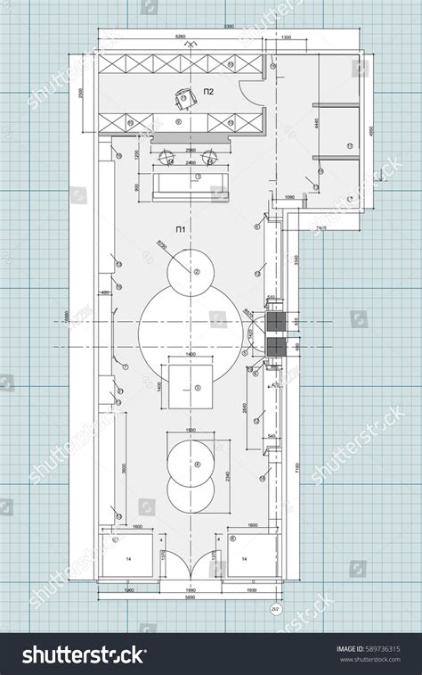 Standard Furniture Symbols Used Architecture Plans Stock Vector