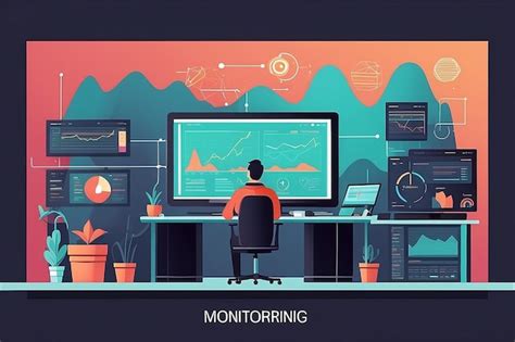 Data Monitoring Illustration Designed In Flat Style Premium Ai
