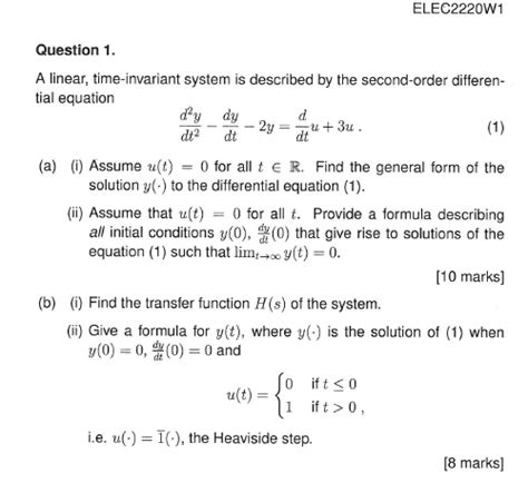 solved elec2220w1 question 1 a linear time invariant