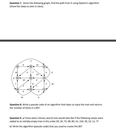 Solved Question 7 Given The Following Graph Find The Path