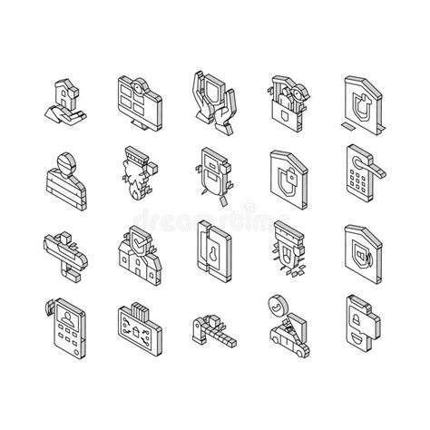 Home Security Device Collection Isometric Icons Set Vector Stock Vector Illustration Of Items