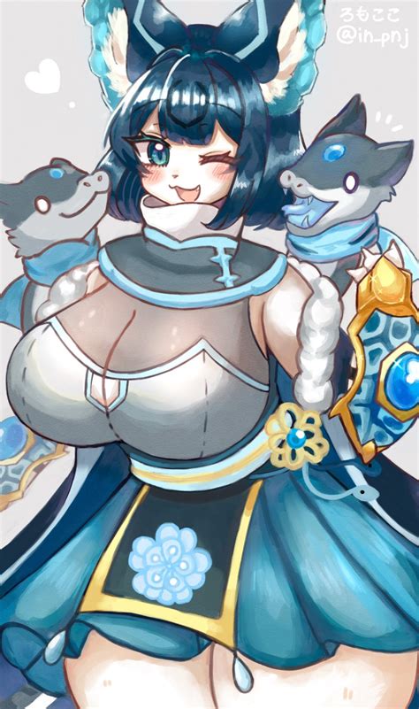 Rule 34 3 Anthro Blue Eyes Blue Hair Blush Cute Fang Dress Female