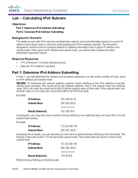 Lab21 Calculating Ipv4 Subnets Objectives Part 1 Determine Ipv4