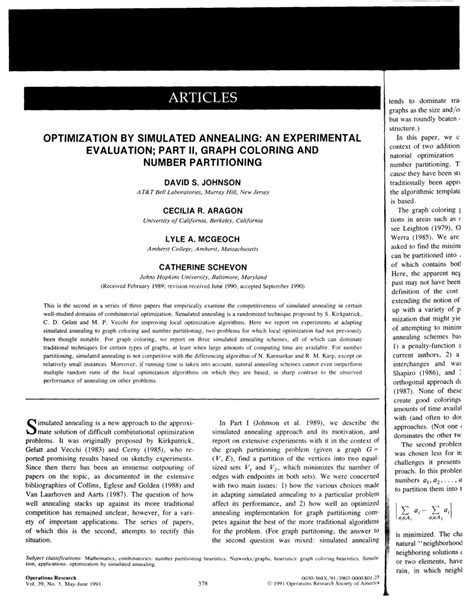 Pdf Optimization By Simulated Annealing An Experimental Evaluation