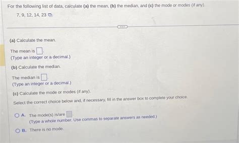 Solved For The Following List Of Data Calculate A The Chegg