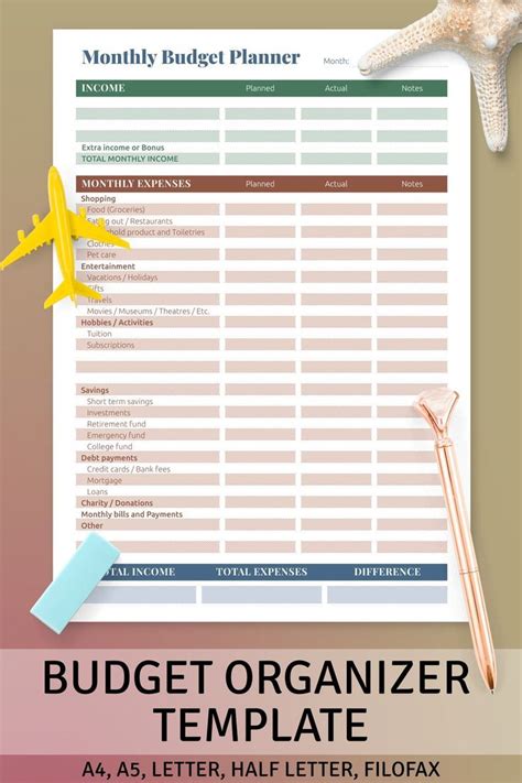 Budget Organizer Template Planner Design Layout Diy Budget Planner