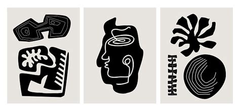 추상적 인 모양과 형태 현대 벽 예술 포스터 세트 벡터 일러스트 레이 션 그래픽 프린트 리노컷에 대한 스톡 벡터 아트 및 기타