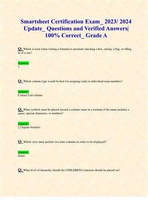 Smartsheet Certification Exam 2023 2024 Update Questions And Verified Answers 100 Correct