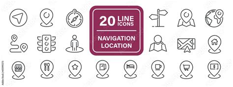 Navigation Location Map Gps Line Icons Editable Stroke For Website Marketing Design Logo