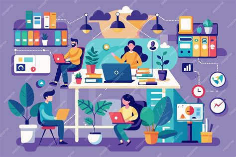 A Vibrant Workspace Features People Working On Laptops Surrounded By Plants And Natural Light