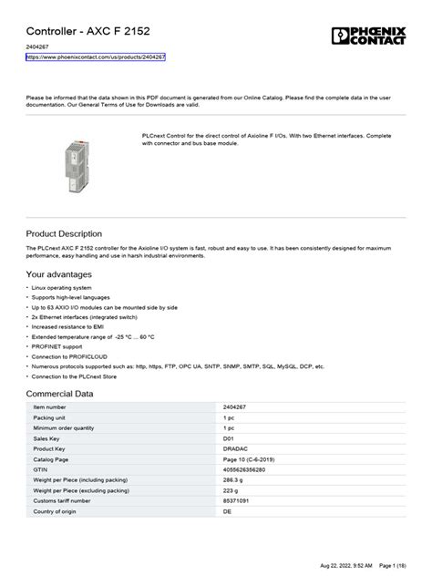 Phoenix Contact Axc F 2152 Plcnext Controllers Datasheet Specifications Phoenix Contact Axc F 2152 Plcnext Controllers Datasheet Specifications
