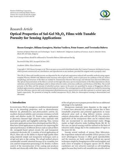Pdf Optical Properties Of Sol Gel Nb2o5 Films With Tunable Porosity