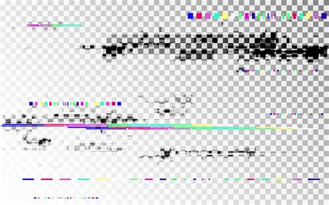 투명 한 배경에 결함 디지털 왜곡 색상 모양 템플릿입니다 가로 임의 요소 신호 Vhs 노이즈가 없습니다 픽셀 왜곡 된 텍스처 벡터 일러스트레이션 문제에 대한 스톡 벡터 아트