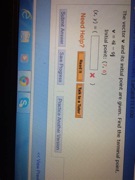 Solved The Vector V And Its Initial Point Are Given Find Chegg