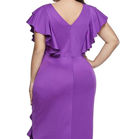 Hualong Sexy Short Sleeve V Neck Plus Size Ruffle Dress