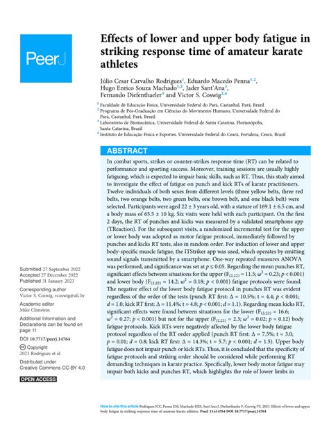Pdf Effects Of Lower And Upper Body Fatigue In Striking Response Time Of Amateur Karate Athletes