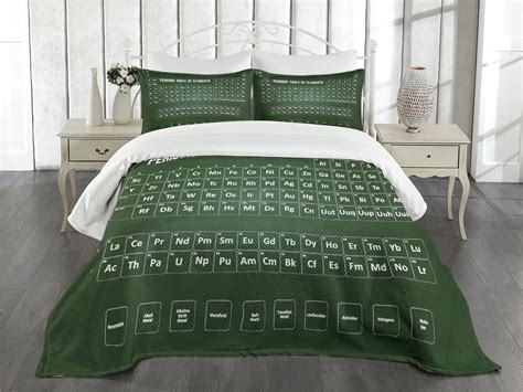 Ambesonne Periodic Table Quilted Bedspread Set 3 Pcs Science Elements