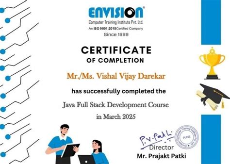 Congratulations Vishal Darekar On Successfully Completing Your Full Stack Envision Computer
