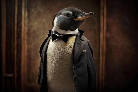 Premium Ai Image Penguin In Tuxedo Ai Generative