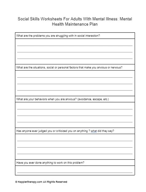 Social Skills Worksheets For Adults With Mental Illness Mental