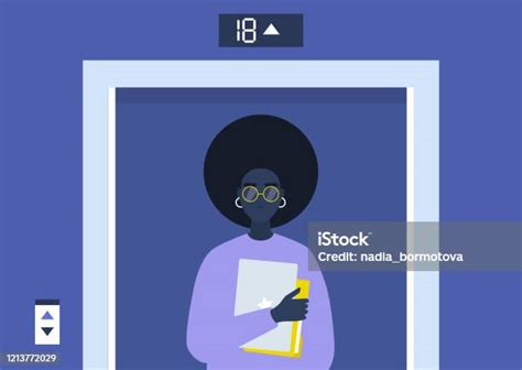 사무실 승진 개념 엘리베이터 안에 서있는 젊은 흑인 여성 매니저 직장에서 밀레니엄 세대 실내에 대한 스톡 벡터 아트 및 기타 이미지 실내 엘리베이터 게이트 Istock