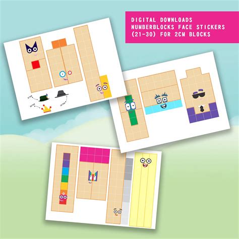 Numberblocks Face Stickers 21 30 For 2cm Mathlinkcube Blocks A4 Stickers Printing Instant