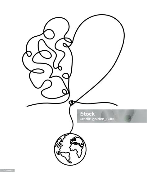흰색 배경에 라인 그리기로 지구와 남자 실루엣 두뇌 머리에 대한 스톡 벡터 아트 및 기타 이미지 머리 사람들 행성
