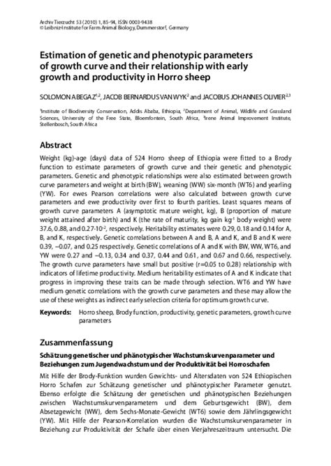Pdf Estimation Of Genetic And Phenotypic Parameters Of Growth Curve And Their Relationship