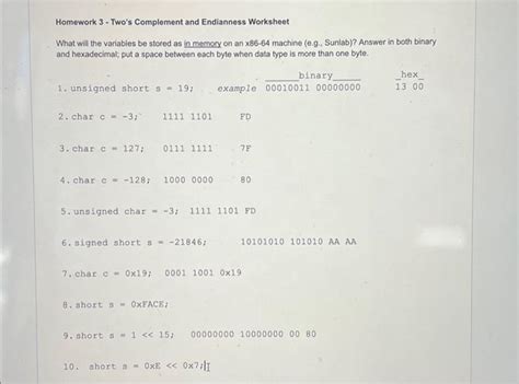 Solved Homework Two S Complement And Endianness Worksheet Chegg Com
