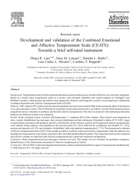 Pdf Development And Validation Of The Combined Emotional And Affective Temperament Scale
