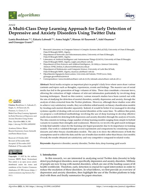 A Multi Class Deep Learning Approach For Early Detection Of Depressive And Anxiety Disorders