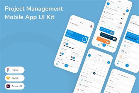 project management mobile app ui kit ui kits and libraries ~ creative market