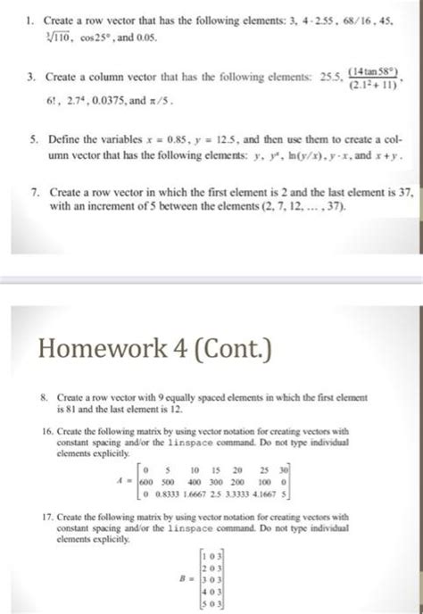solved 1 create a row vector that has the following