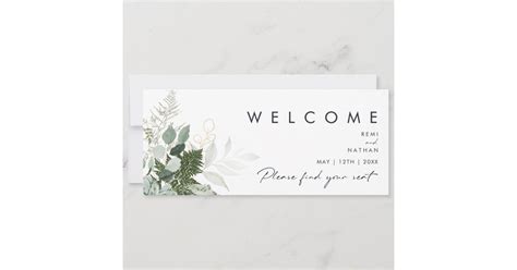 Greenery And Gold Leaf Seating Chart Header Cards Zazzle