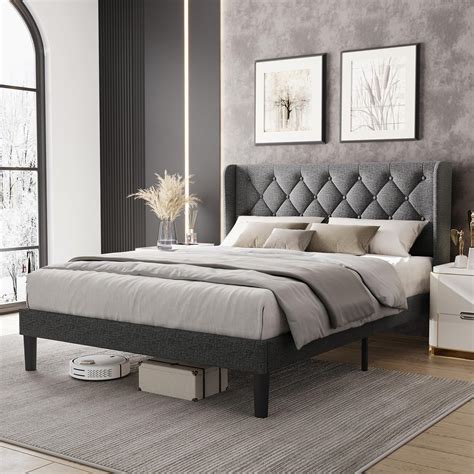 Linsy Queen Bed Frame With Headboard Linen Upholstered Bed