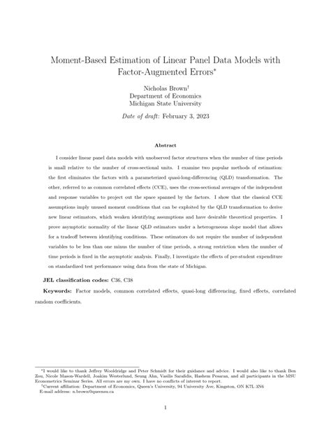 Pdf Moment Based Estimation Of Linear Panel Data Models With Factor