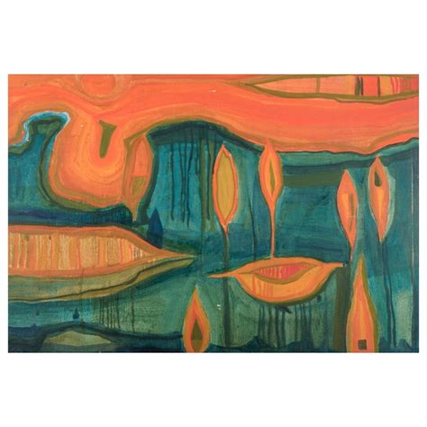 Monique Beucher Oil On Canvas Abstract Composition In Orange For