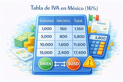 Tabla De Iva En México 16 Subtotal Iva Y Total