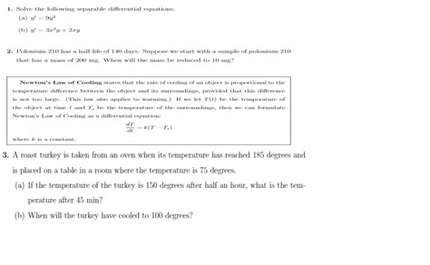 Solved Solve The Following Separable Differential