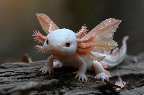 A Cute And Whimsical Axolotl Dragon With Oversized Wings And Sparkling