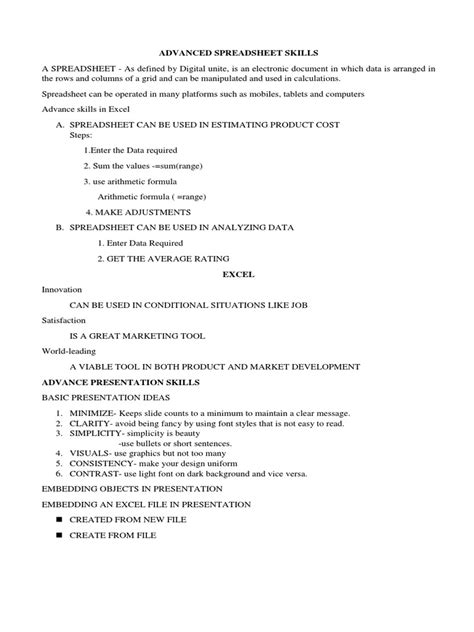Advanced Spreadsheet Skills Pdf Web Page Infographics