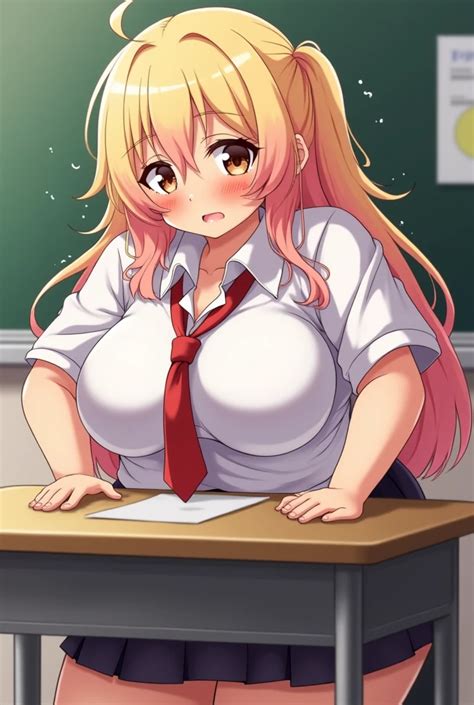A Curvaceous Chubby Thicc Busty Gyaru Anime Girl Herself Under Her Sc