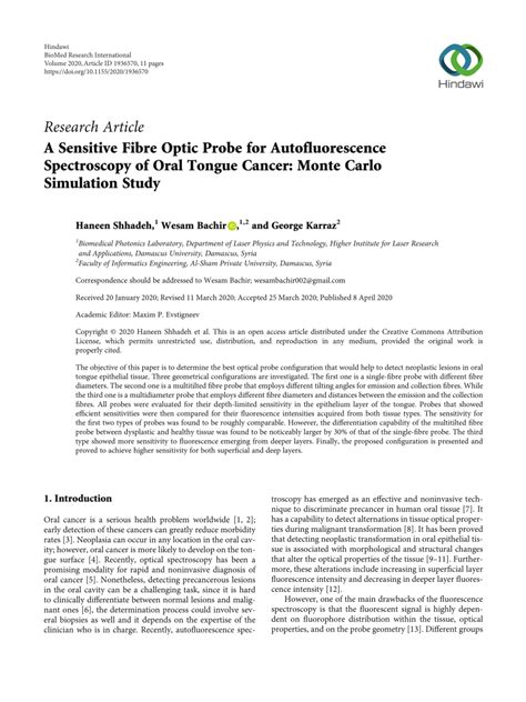 Pdf A Sensitive Fibre Optic Probe For Autofluorescence Spectroscopy Of Oral Tongue Cancer