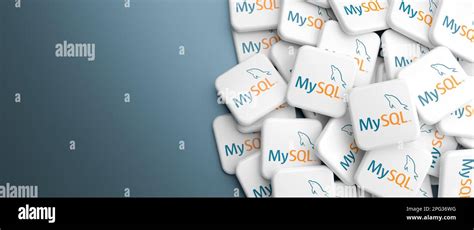 Logos Of The Open Source Database System Mysql On A Heap On A Table Web Banner Format Copy