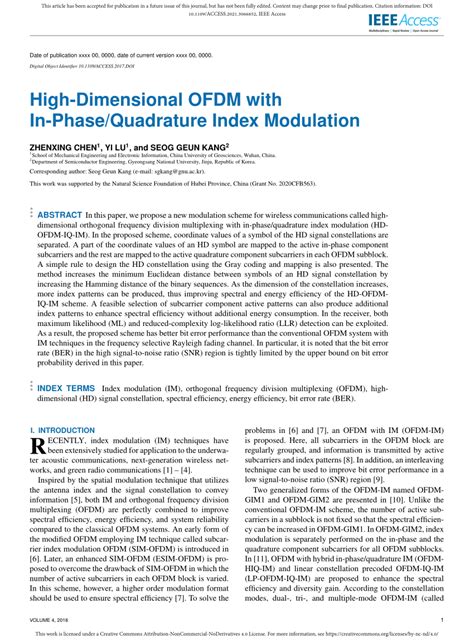 Pdf High Dimensional Ofdm With In Phasequadrature Index Modulation